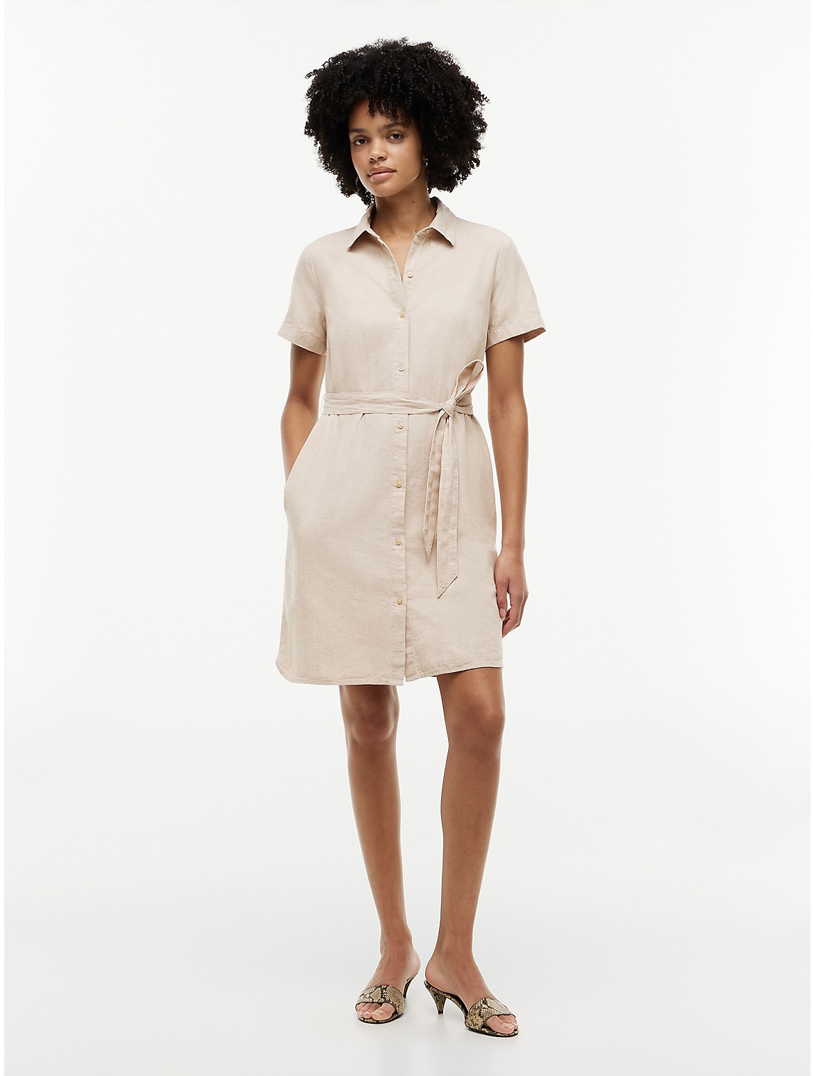 TOMMY HILFIGER Tommy Hilfiger Belted Linen-Cotton Blend Shirt Dress
